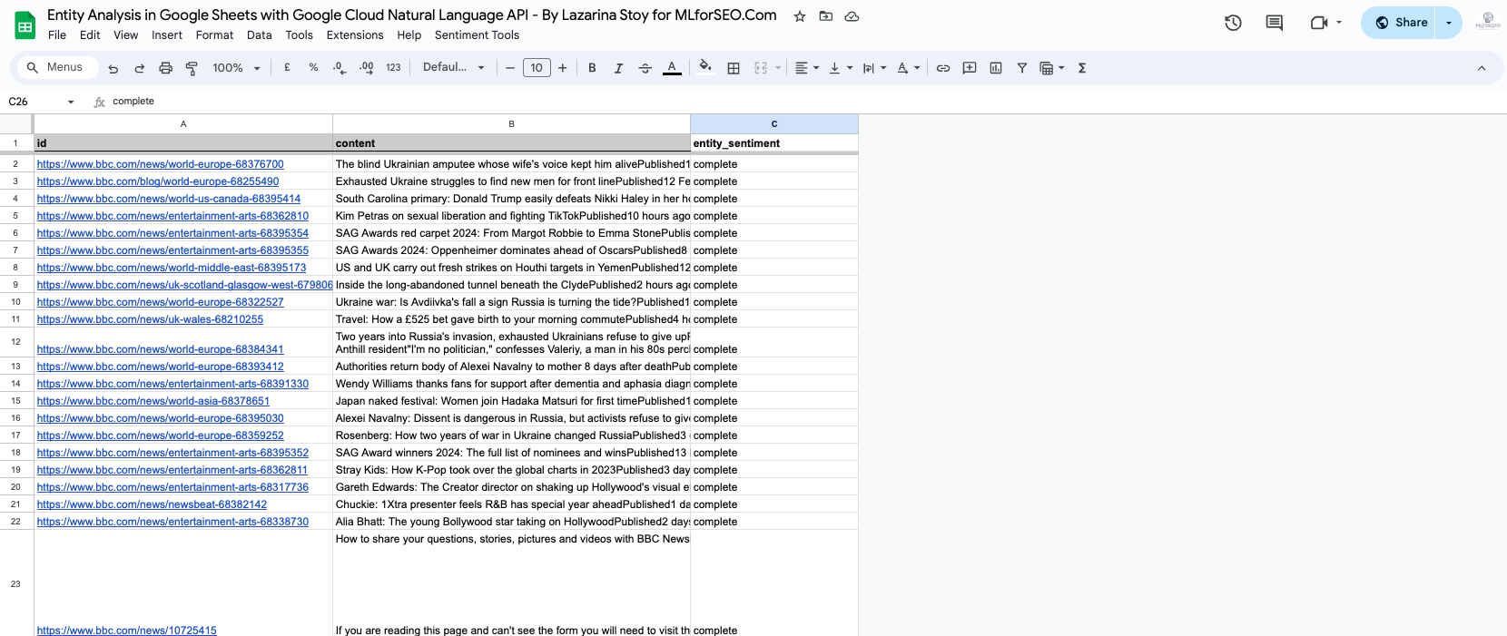 Entity Analysis with with Google Cloud Natural Language API (Google Sheets Template and Apps ...